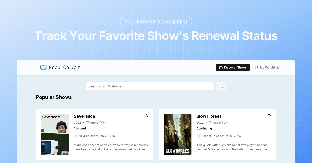Back On Air - Track TV Show Renewals & Cancellations | Never Miss Your ...